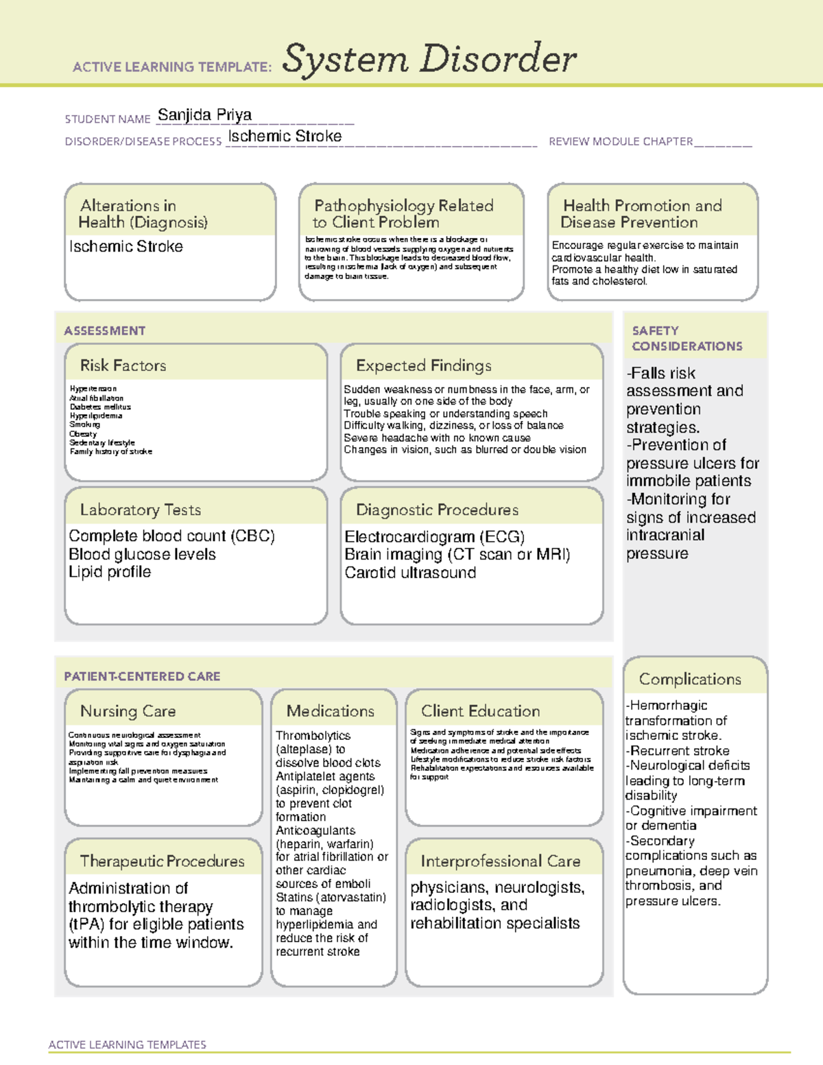 System Disorder Ischemic Stroke - ACTIVE LEARNING TEMPLATES System ...