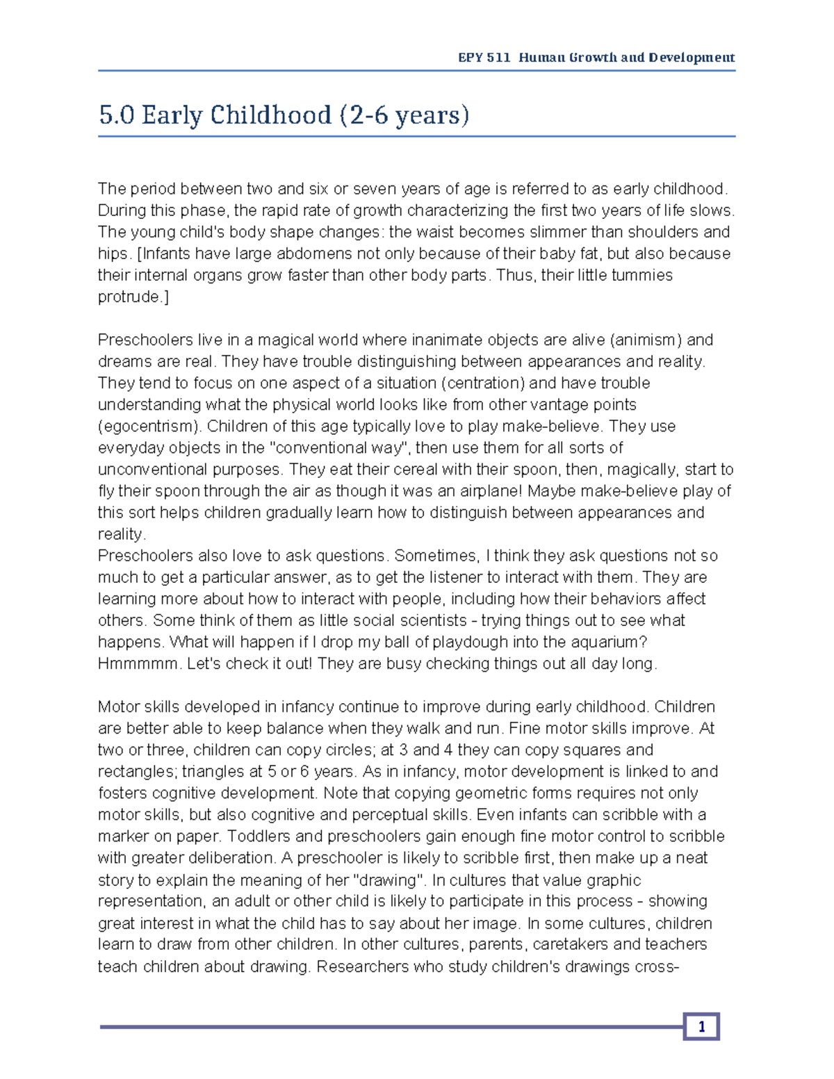 Topic 5 Early Childhood - 5 Early Childhood (2-6 years) The period ...