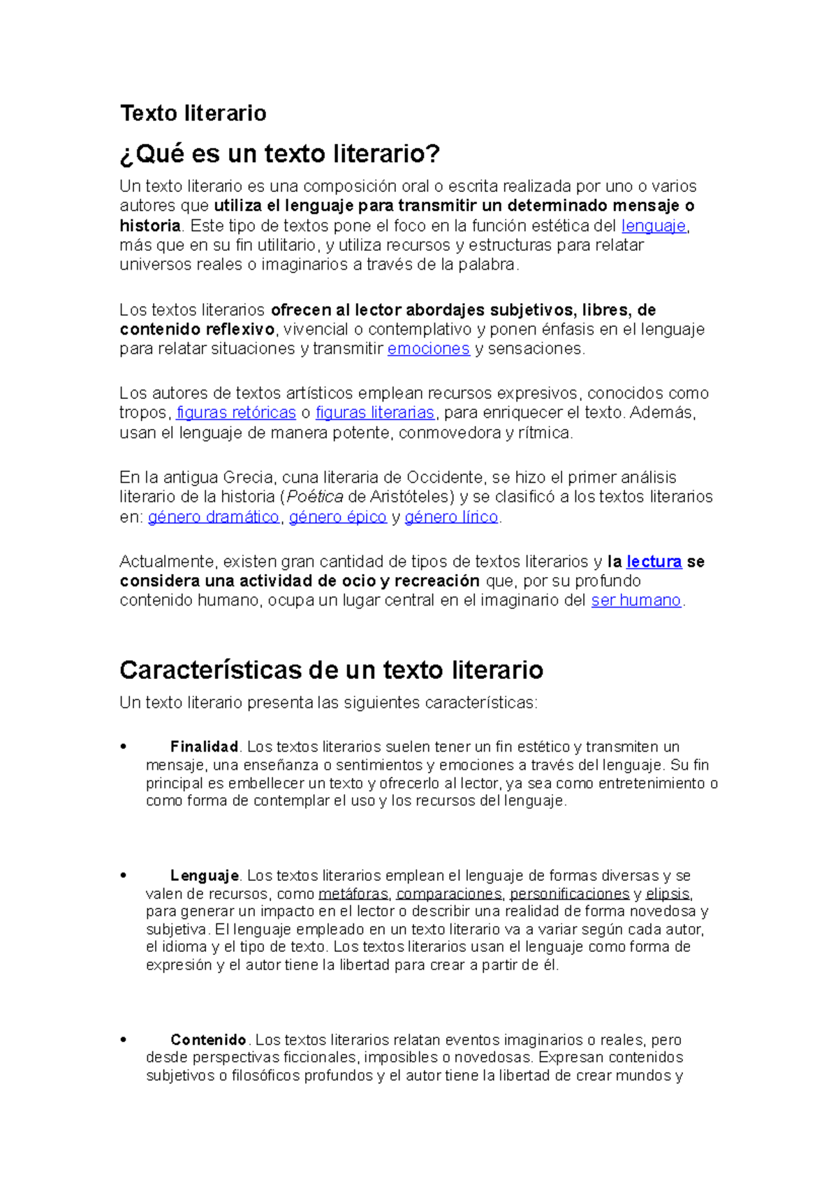 Texto literario - ... - Texto literario ¿Qué es un texto literario? Un ...