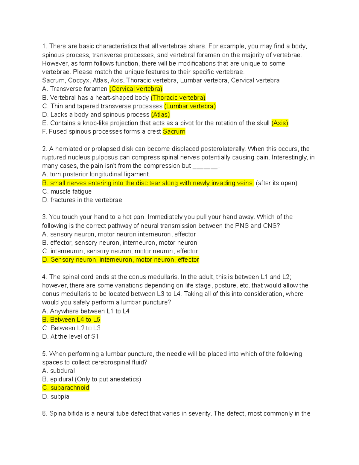 Anatomy Block 2 Lecture HW - There are basic characteristics that all ...