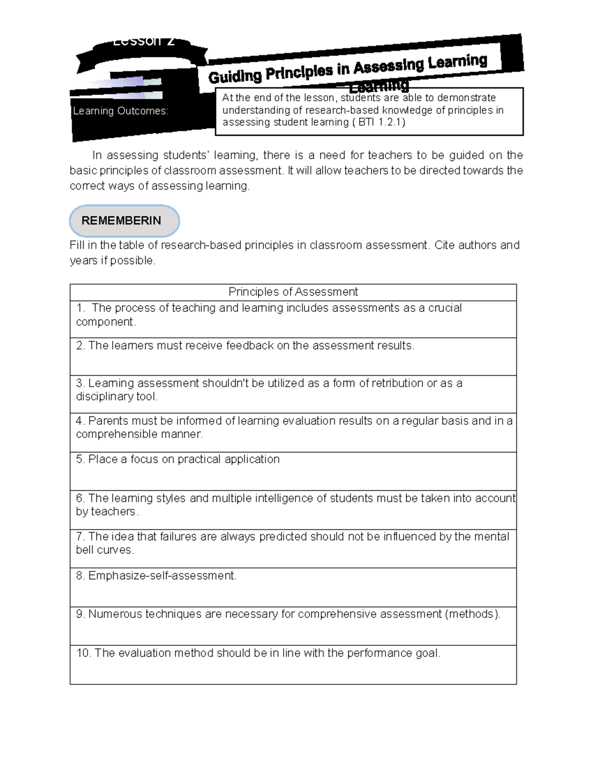 Lesson-2 - Guiding Principles in Assessing learning - Student ...