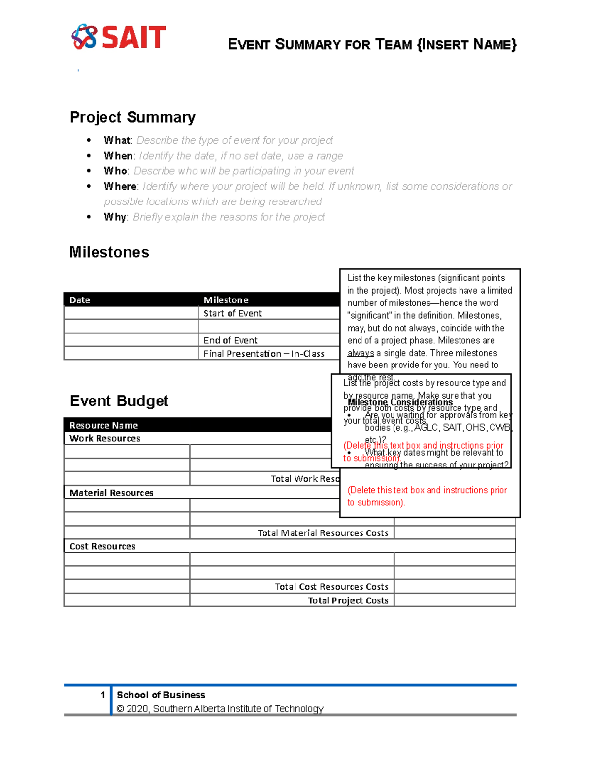 Major Project Event Summary - EVENT SUMMARY FOR TEAM {INSERT NAME ...