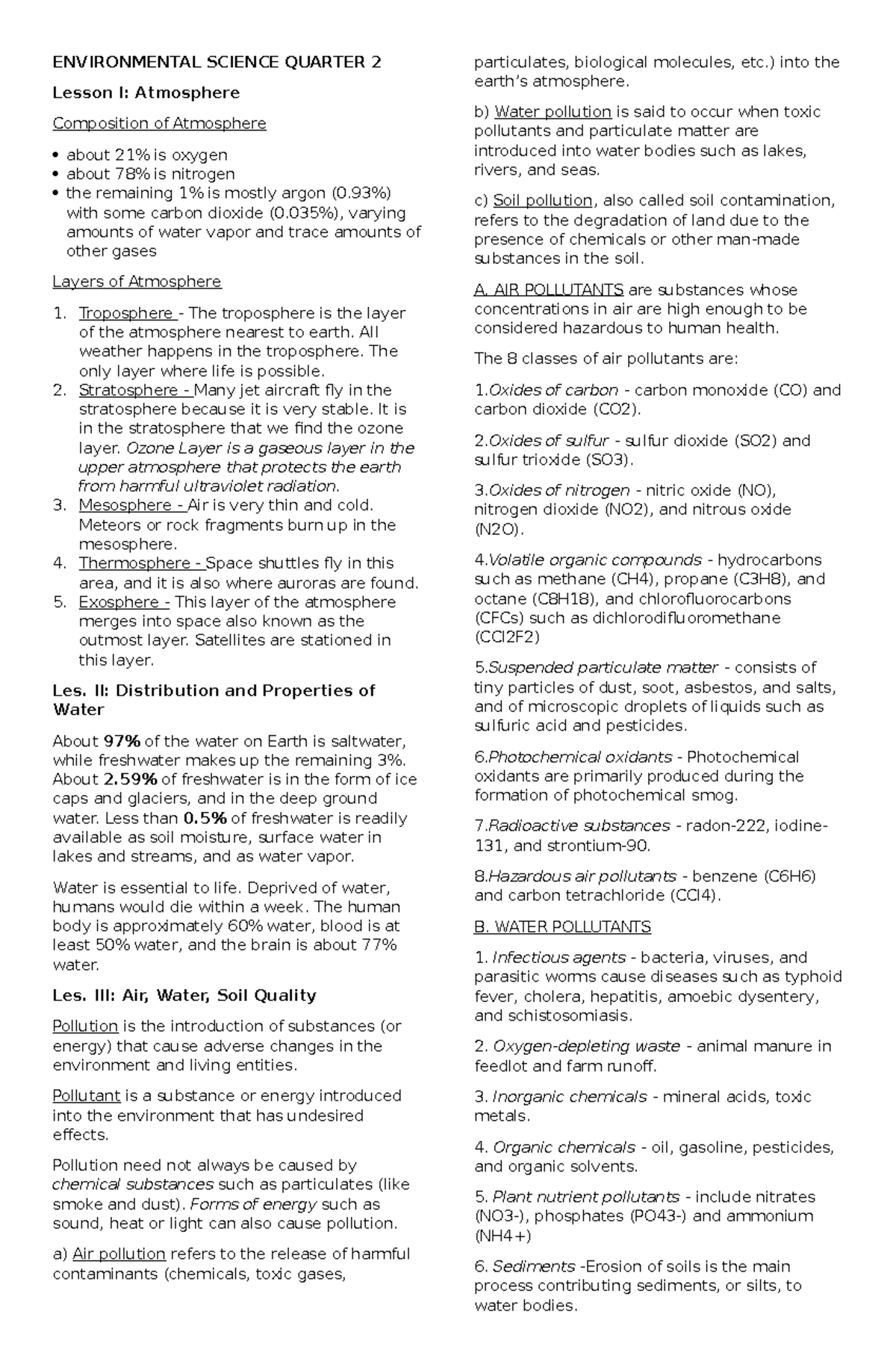Environmental Science Quarter 2 - ENVIRONMENTAL SCIENCE QUARTER 2 ...