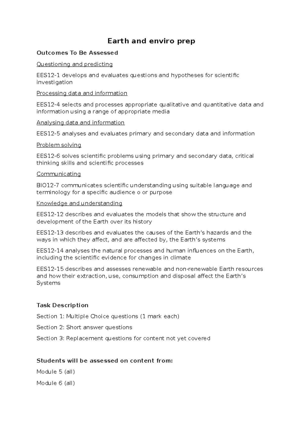 Earth and enviro trial - prep for trail and hsc - Earth and enviro prep ...