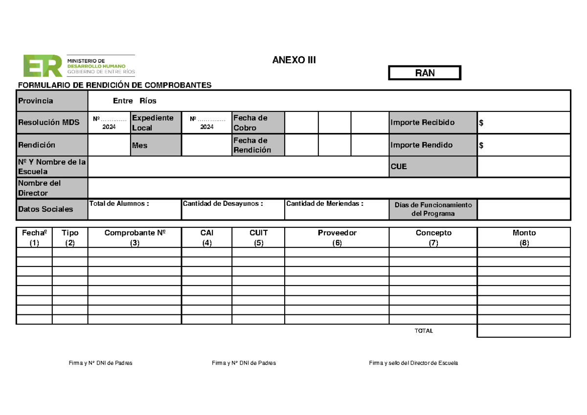 Anexo III 2024 A4 - IMPORTANTE PARA DAR CLASES - RAN FORMULARIO DE ...