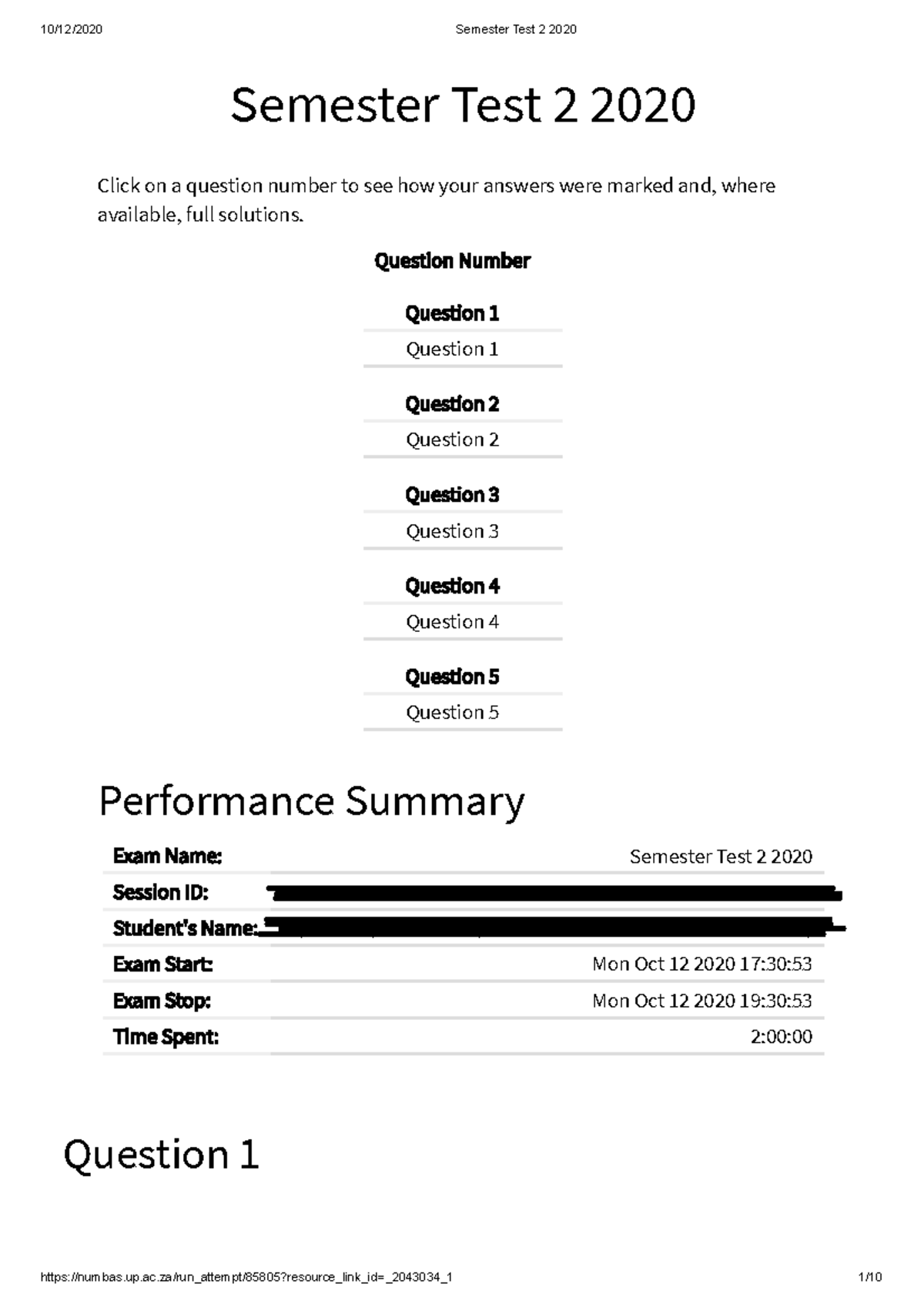 Semester Test 2020 test 2 - Click on a question number to see how your ...