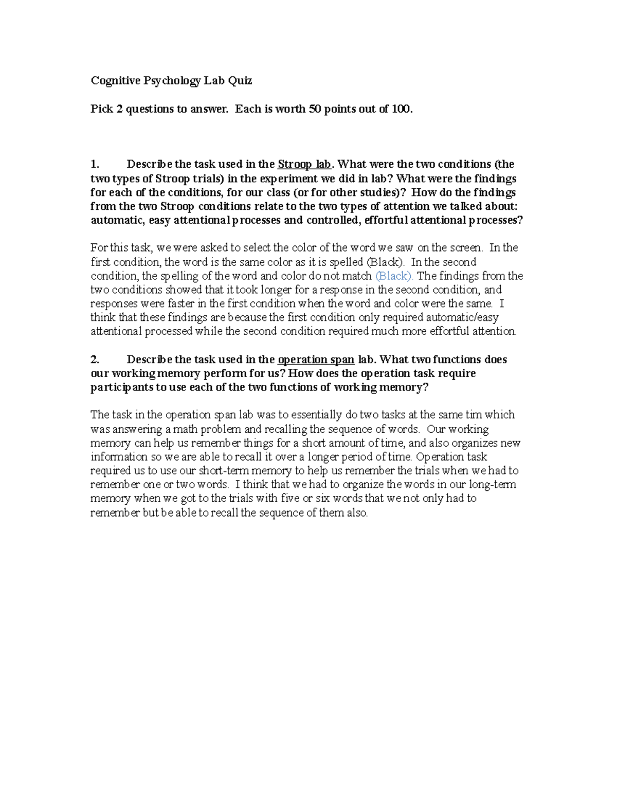 Cog lab quiz - this is a quiz - Cognitive Psychology Lab Quiz Pick 2 ...