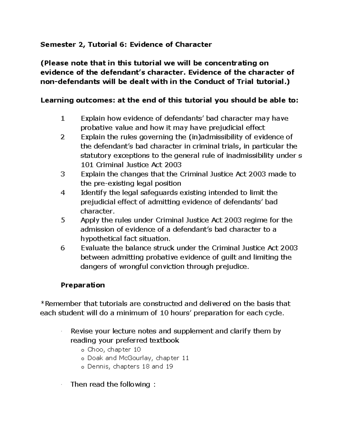 Evidence of Character - Semester 2, Tutorial 6: Evidence of Character ...
