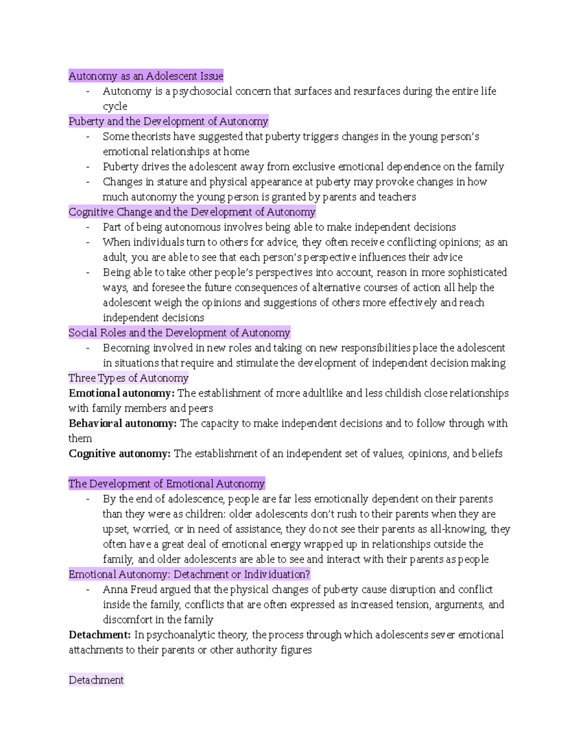 Ch 9 Autonomy - notes - Autonomy as an Adolescent Issue - Autonomy is a ...