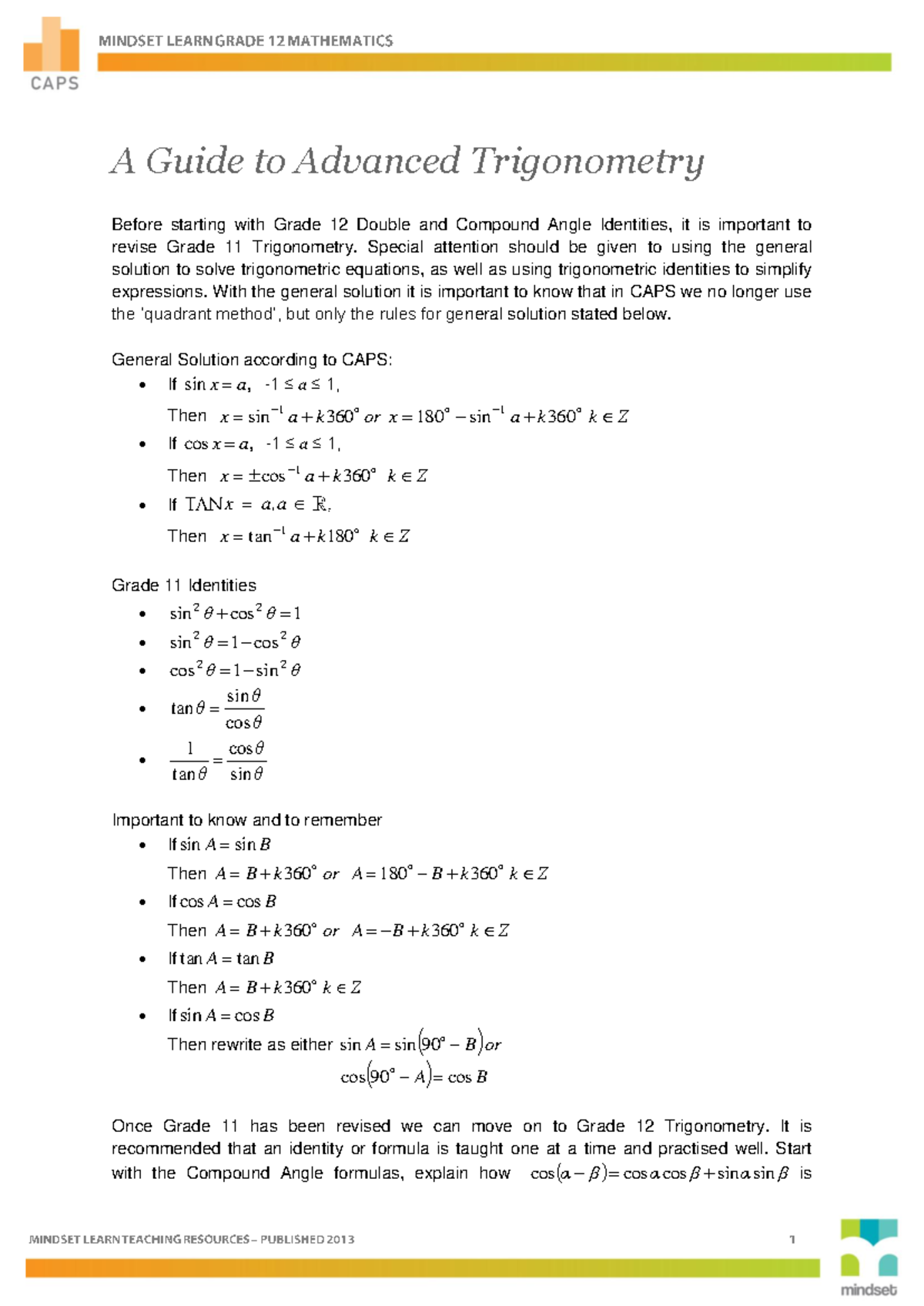 Maths 12-1 A Guide to Advanced Trigonometry - A Guide to Advanced ...