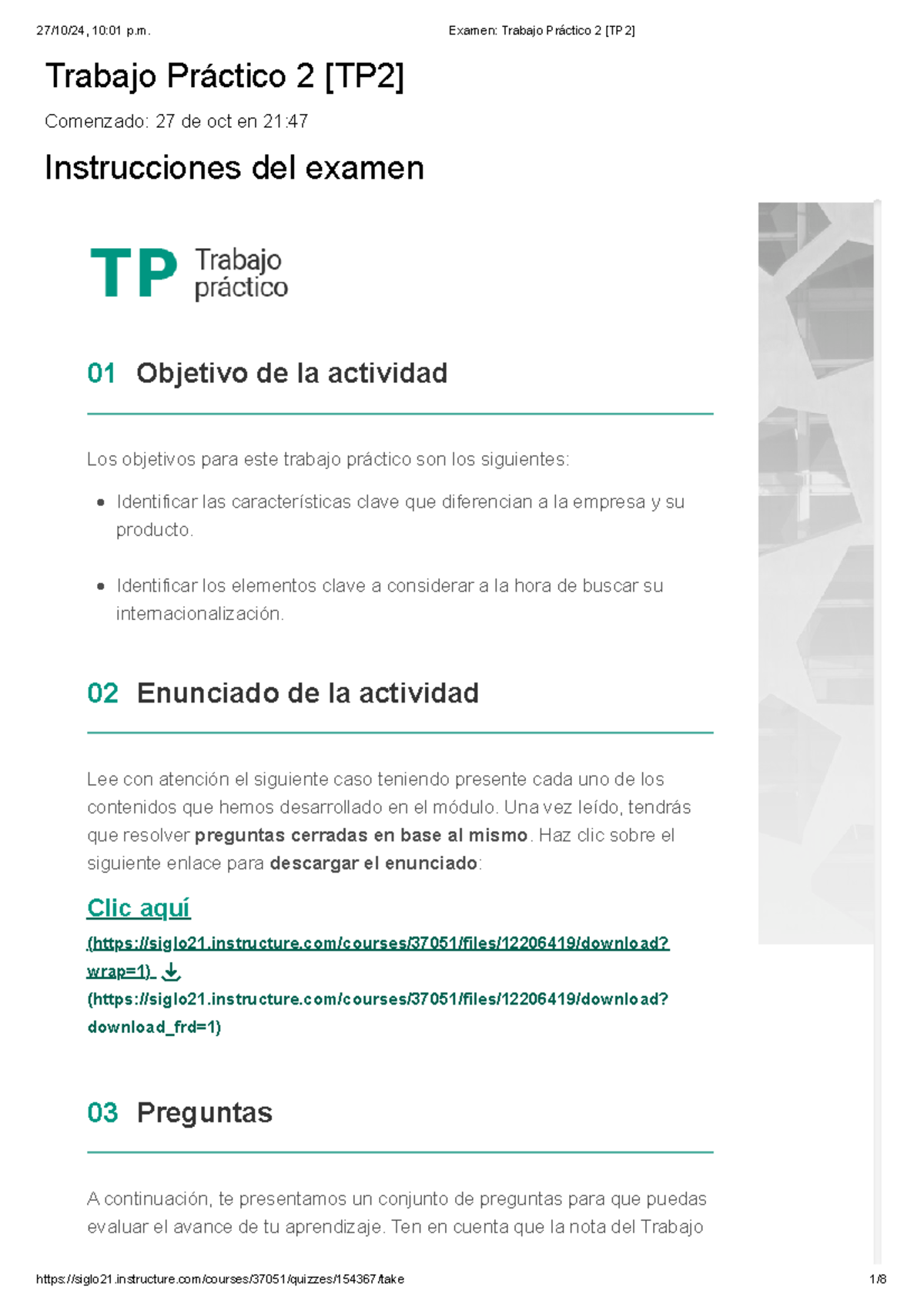 Tp2 mkt int 100% - tp 2 - Trabajo Práctico 2 [TP2] Comenzado: 27 de oct en 21: Instrucciones del ...