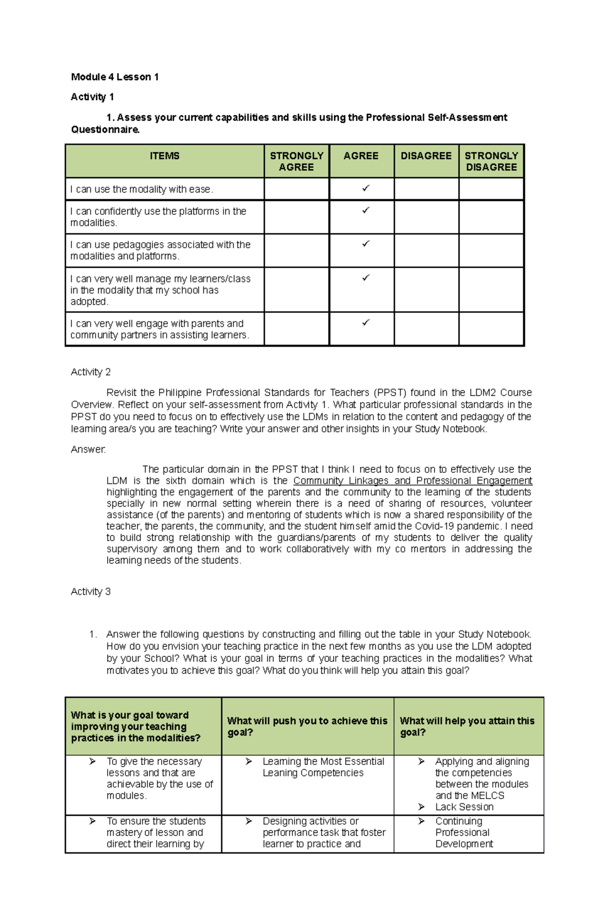 LDM2- Module-4 Answer - Module 4 Lesson 1 Activity 1 1. Assess your ...