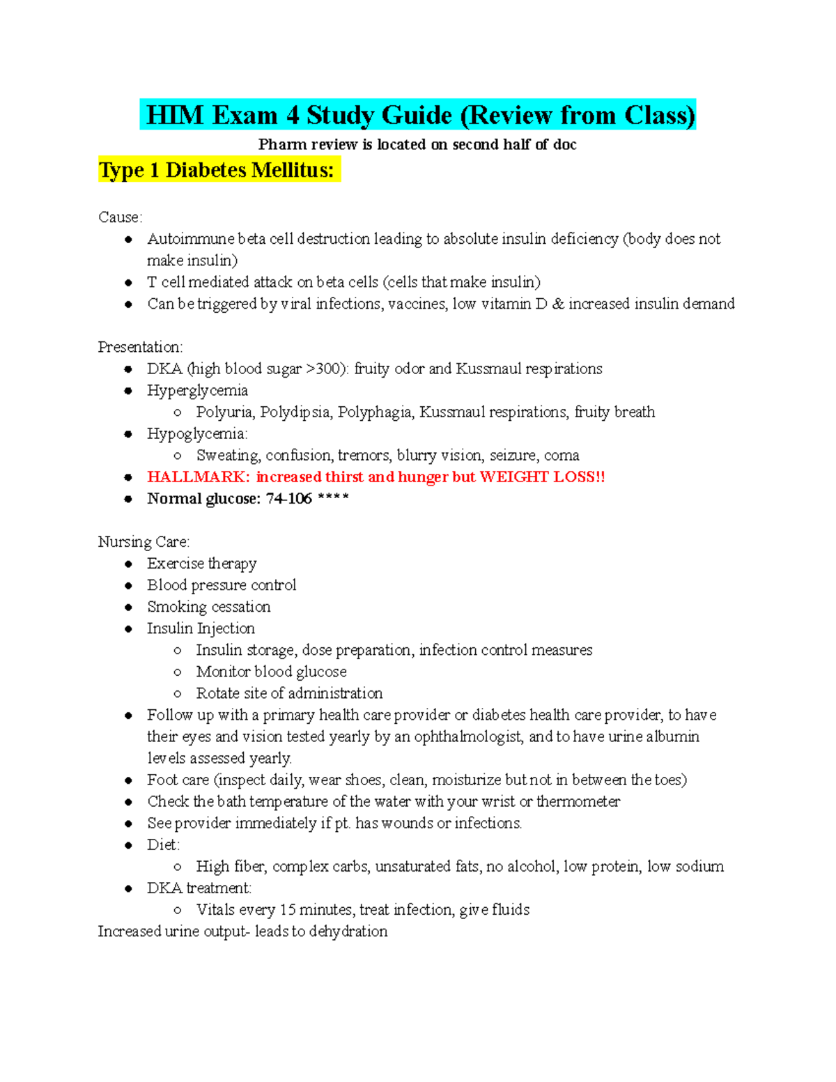 Him and pharm study guide e4 - HIM Exam 4 Study Guide (Review from ...