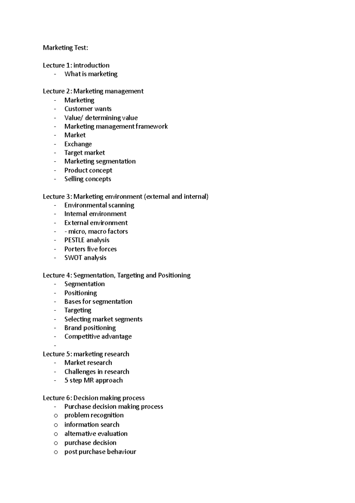 Marketing mid term test topics - Marketing Test: Lecture 1 ...