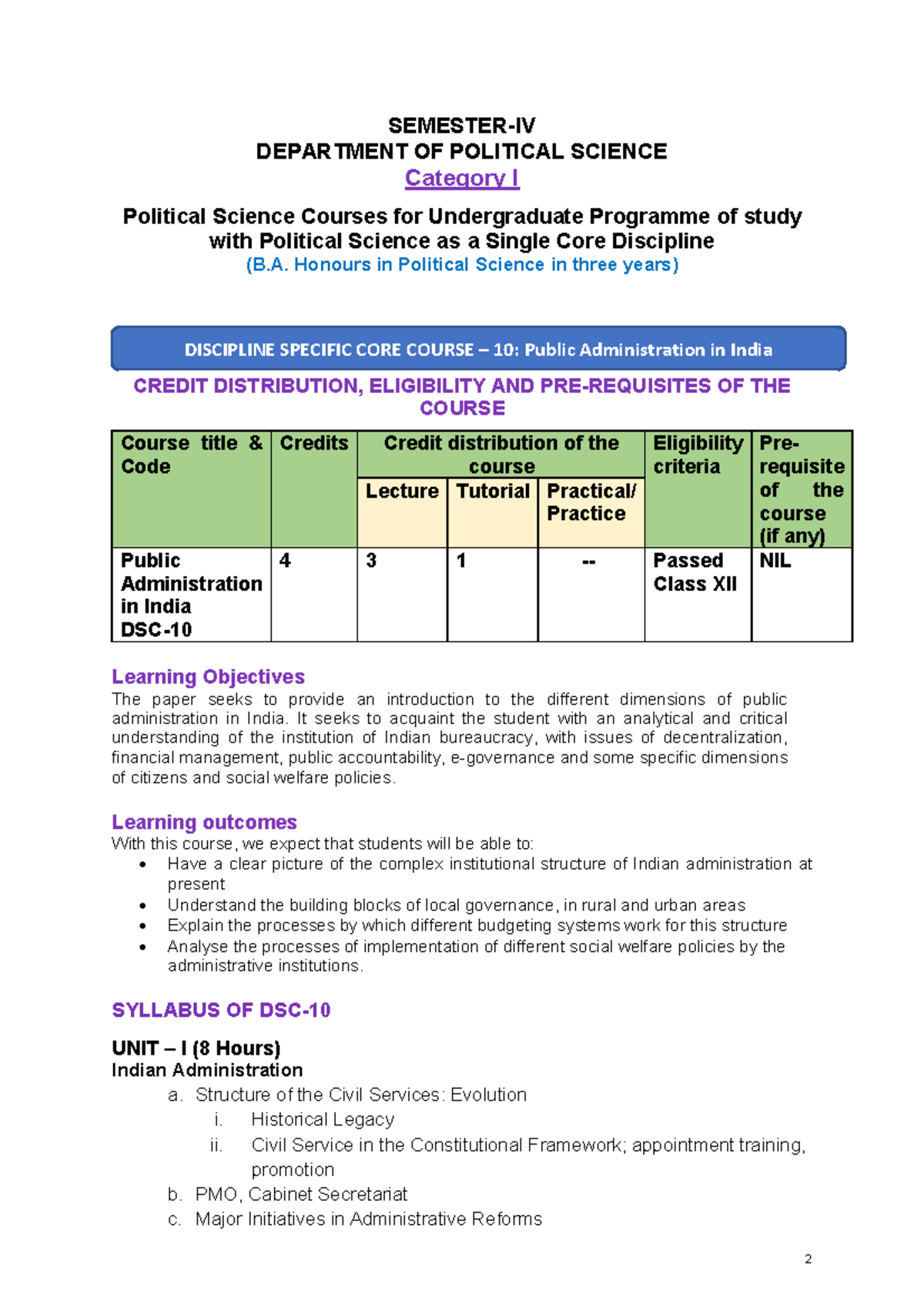 Semester 4 - sem 4 syllabus - SEMESTER-IV DEPARTMENT OF POLITICAL ...