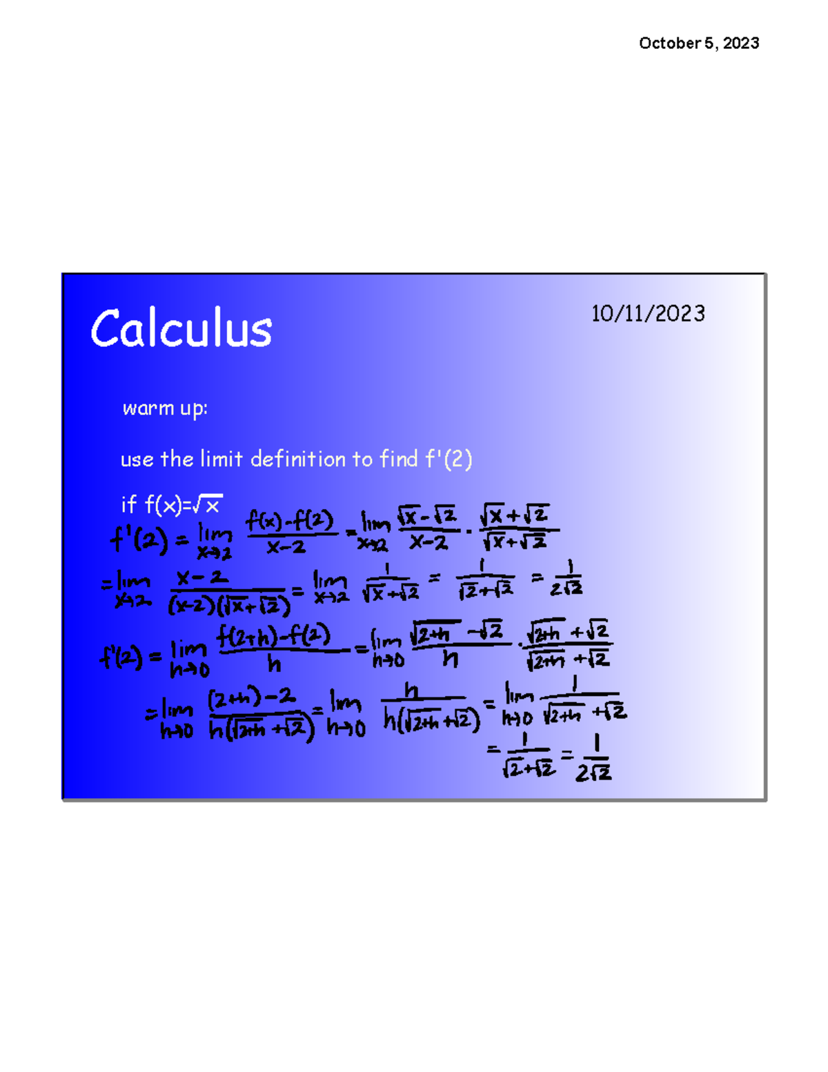 3.2 notes 2023 - kristin buys - Calculus 10 / 11 / 2023 warm up: use ...