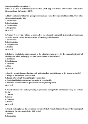 CBRC LET Review - Licensure Examinations Questions - LET QUESTIONS FROM ...