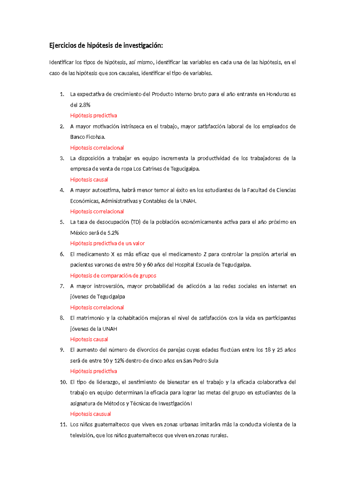 Guía de ejercicios de hipótesis - Ejercicios de hipótesis de ...