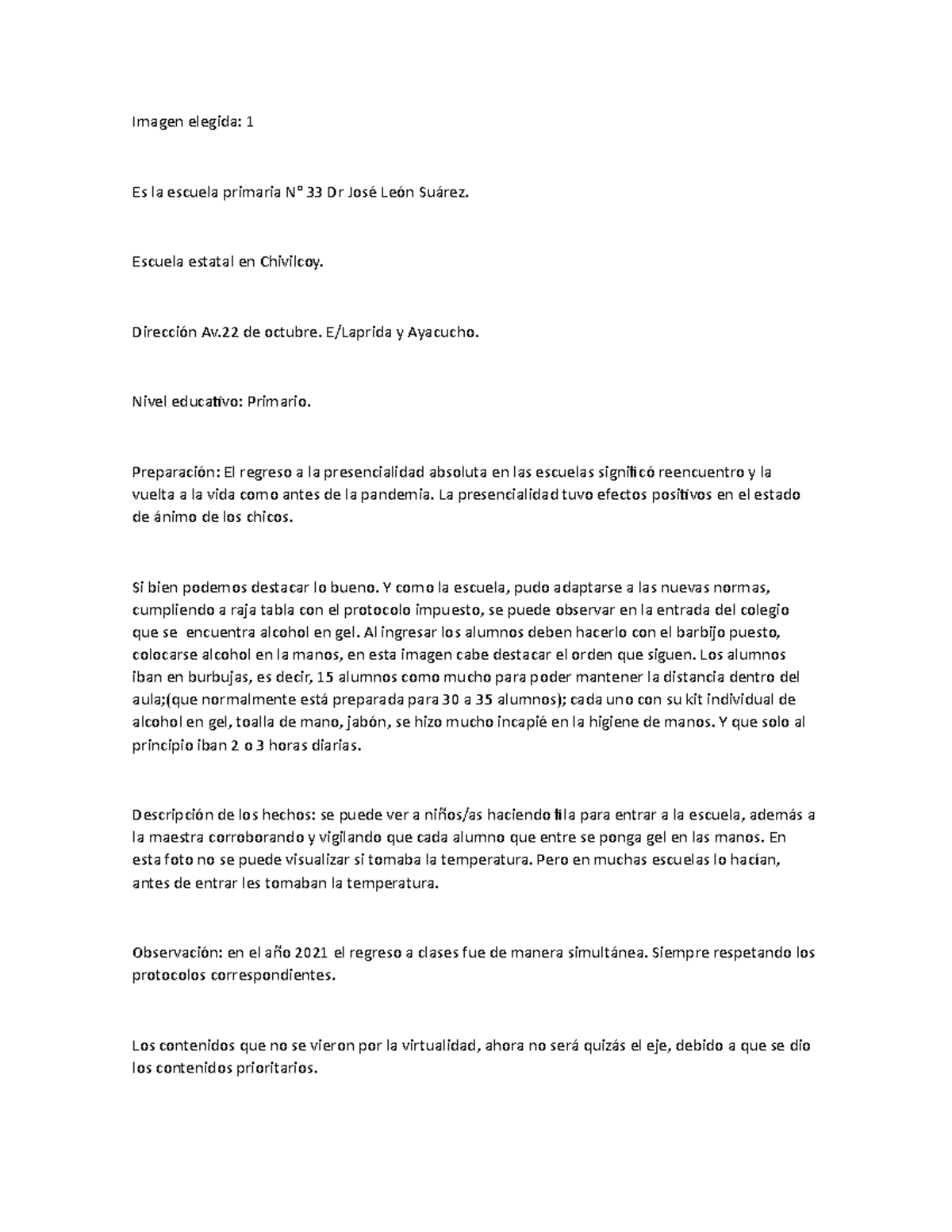 Observaci n Imagen Elegida 1 Es La Escuela Primaria N 33 Dr Jos 