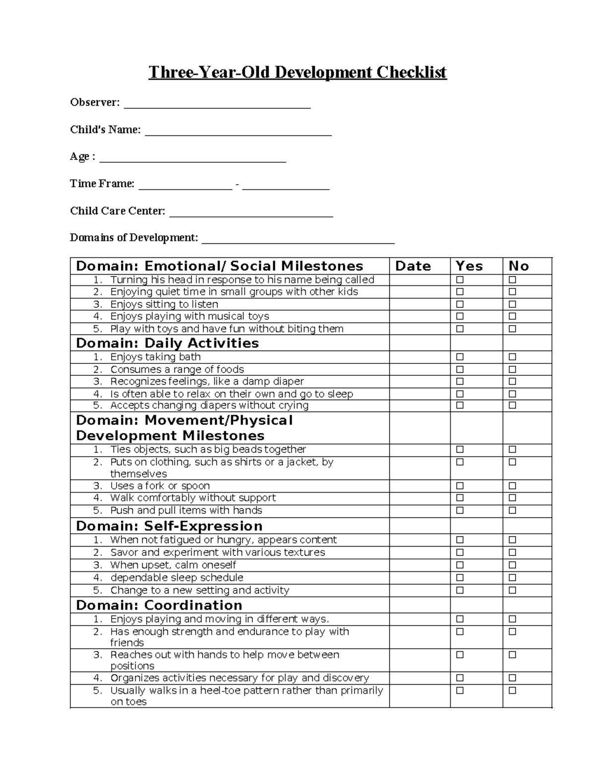 Checklist - helo - Three-Year-Old Development Checklist Observer