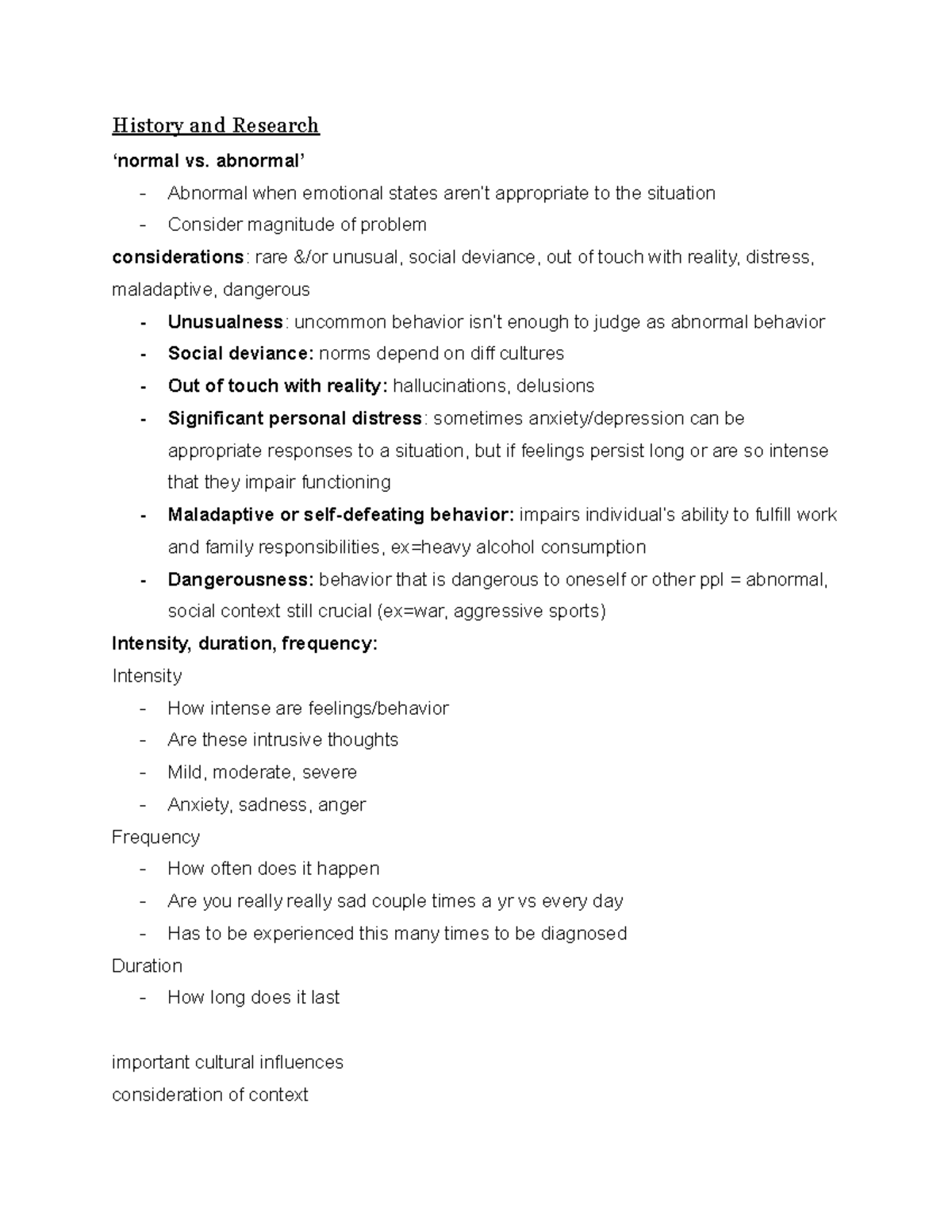 Psychopathology exam 1 study guide - History and Research ‘normal vs ...