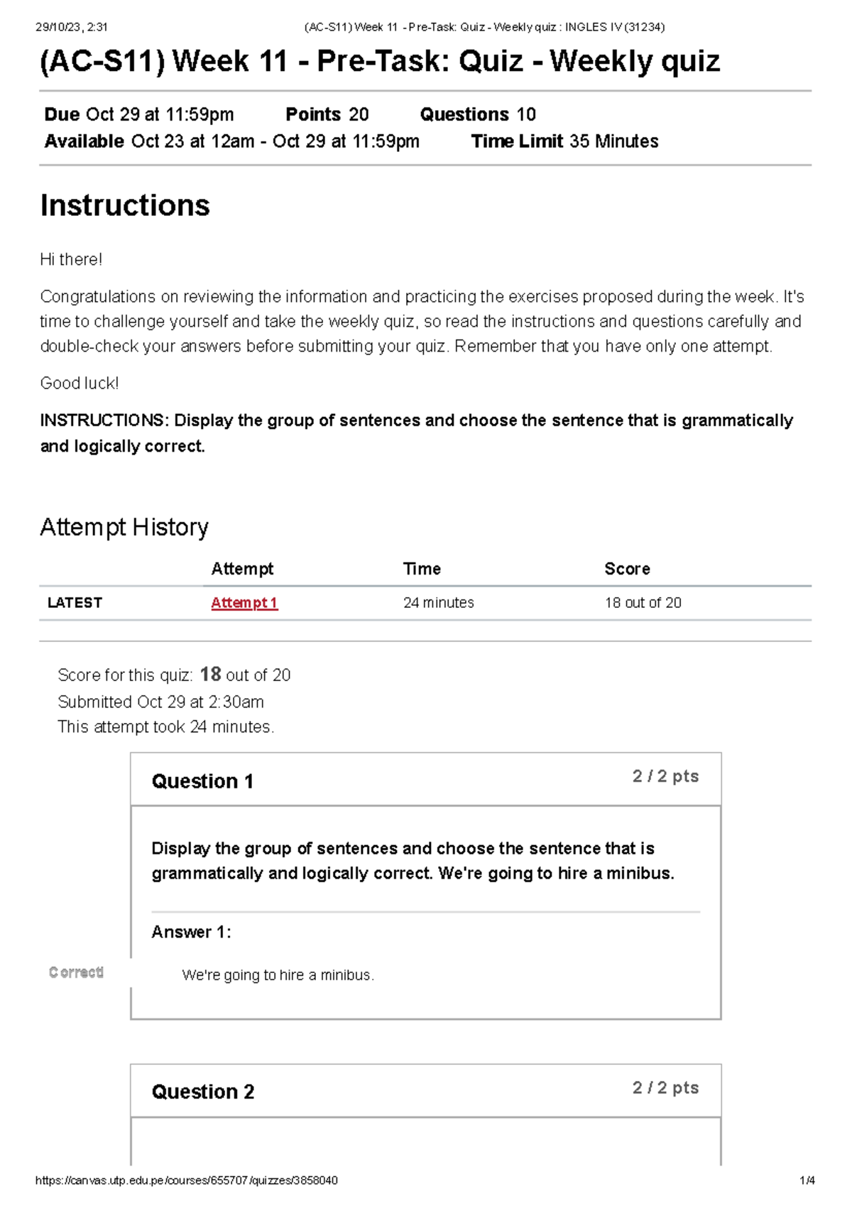 (AC-S11) Week 11 - Pre-Task Quiz - Weekly quiz Ingles IV (31234) - (AC-S11) Week 11 - Pre-Task ...
