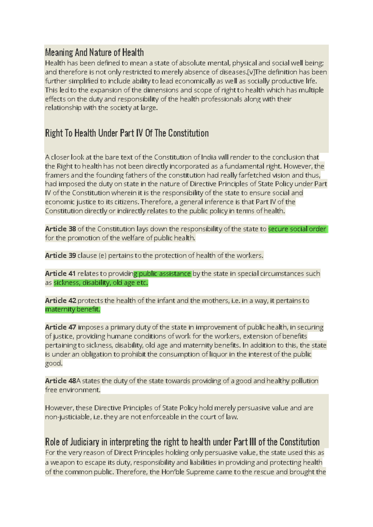 Constituional Provision Of Right To Health - Meaning And Nature of ...