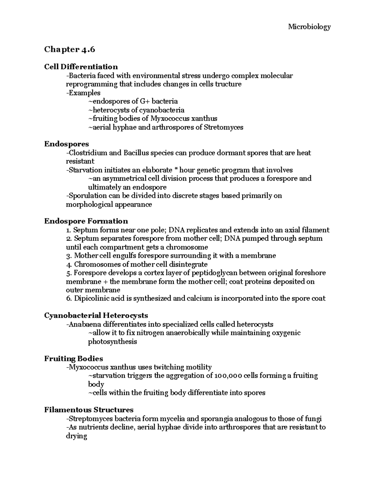 Micro 4.6 Outline - Microbiology Chapter 4. Cell Differentiation ...