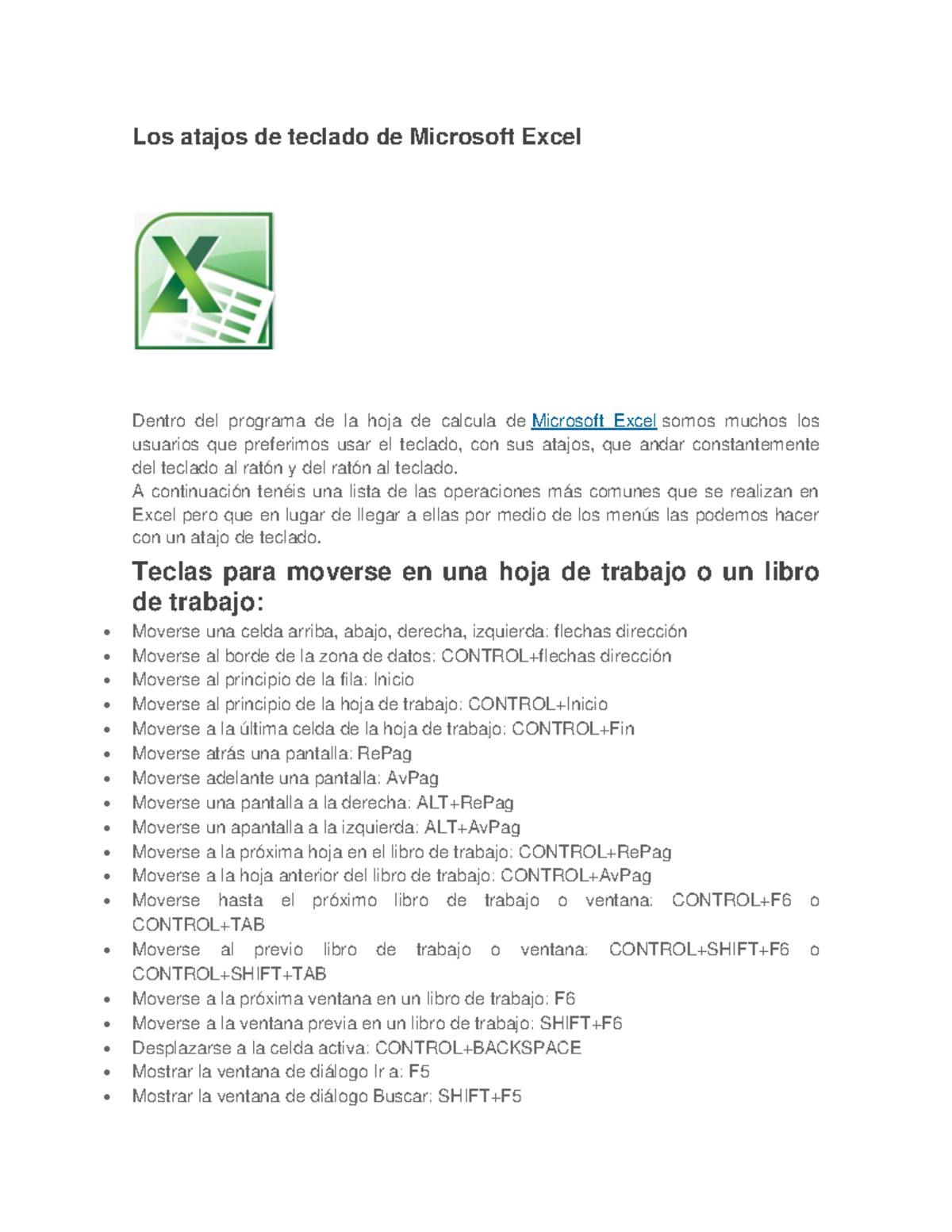 3. Microsoft Excel - Los atajos de teclado - Los atajos de teclado de ...