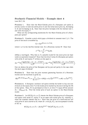 Stochastic Financial Models 2016-2017 Example Sheet 2 - Stochastic ...