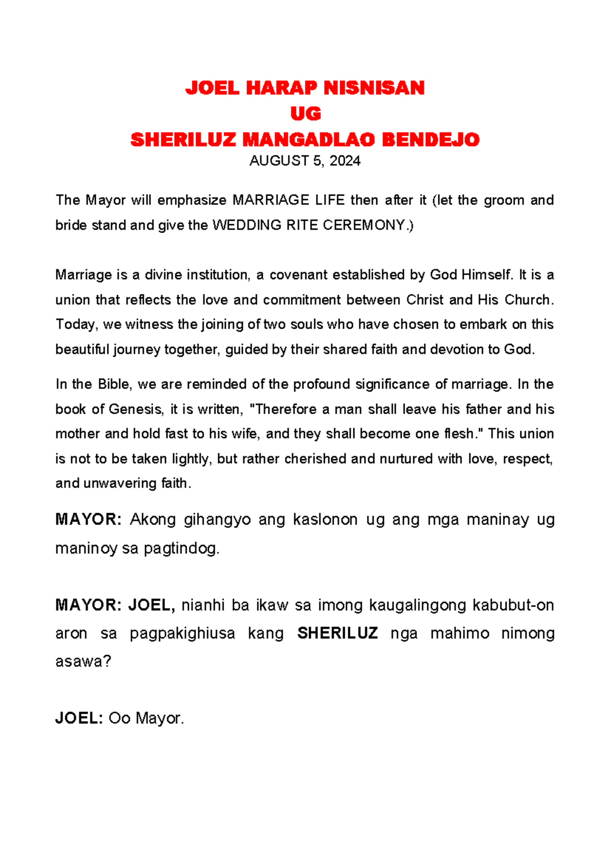 Nisnisan- Bendejo - This is a guide for officiating a Civil Marriage ...