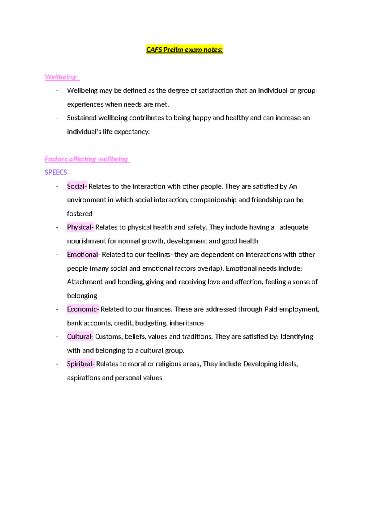 CAFS Prelim exam notes - CAFS Prelim exam notes: Wellbeing: Wellbeing ...