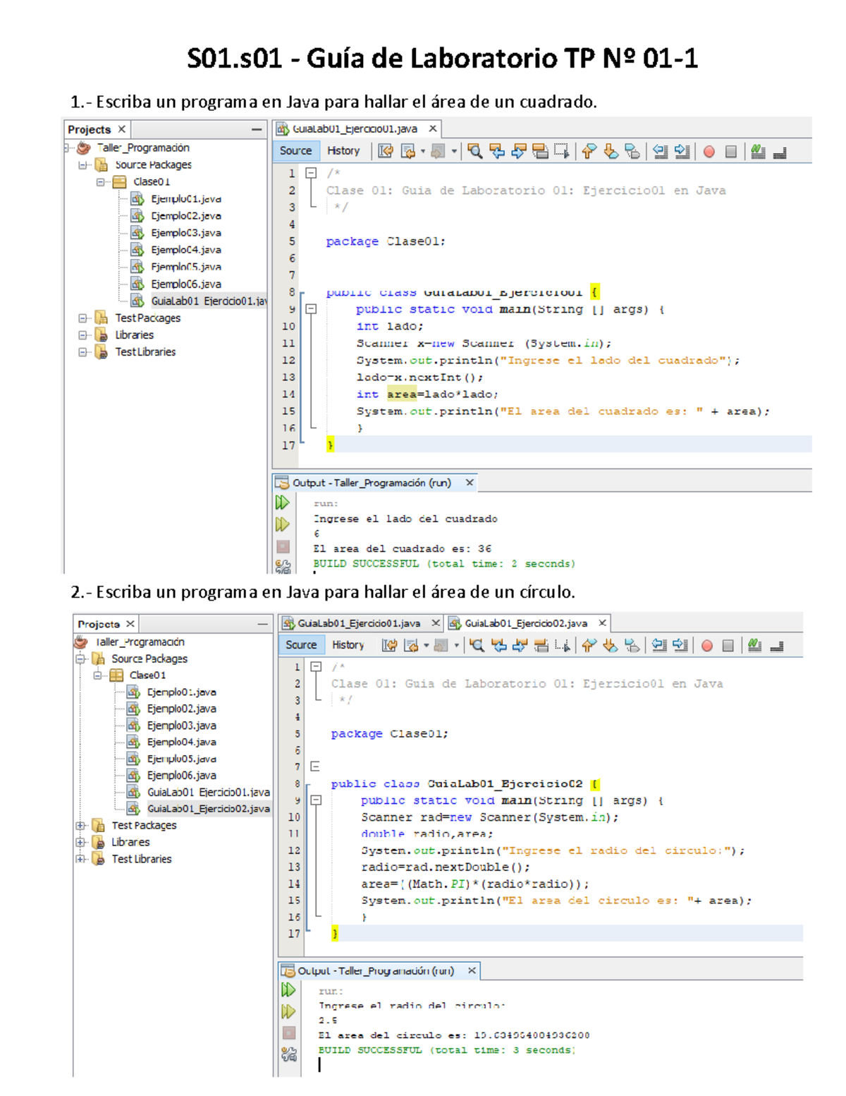 Guia de laboratorio 1 - S01 - Guía de Laboratorio TP Nº 01- 1.- Escriba un programa en Java para ...