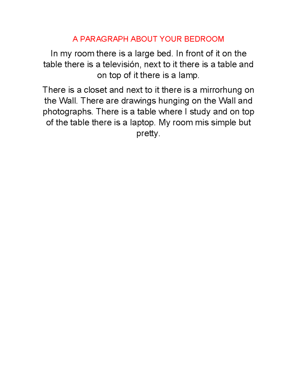 A Paragraph About YOUR Bedroom - Ingles I - A PARAGRAPH ABOUT YOUR ...