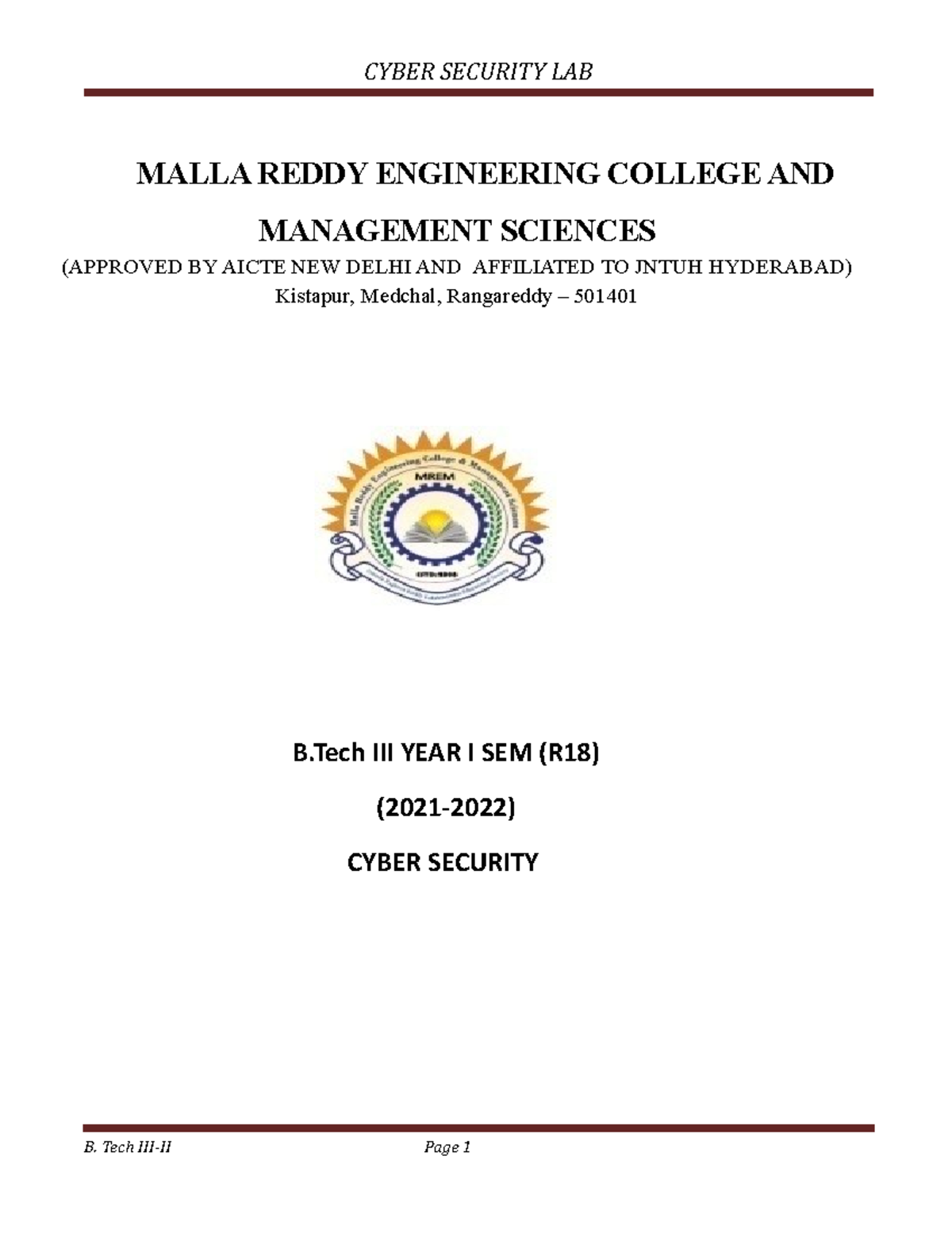 Cs lab manual - MALLA REDDY ENGINEERING COLLEGE AND MANAGEMENT SCIENCES ...