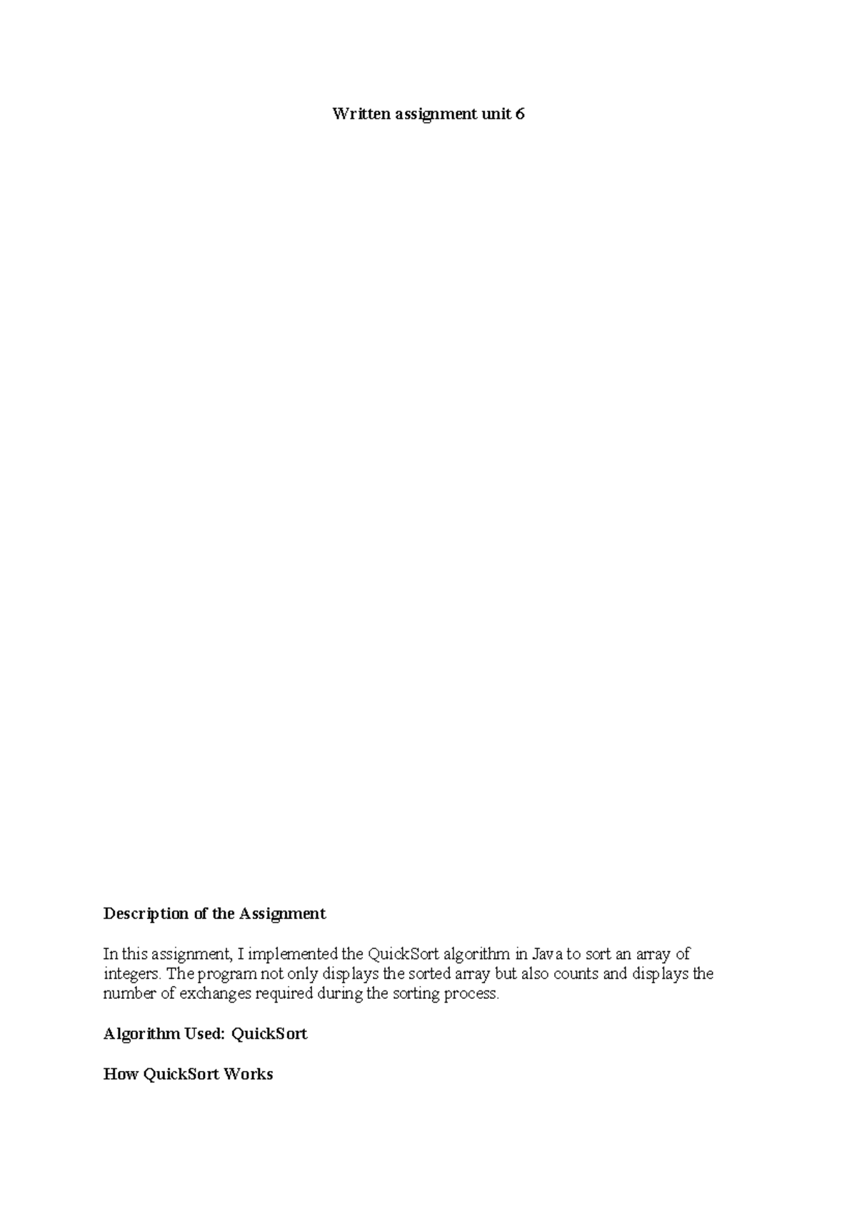 Assignment UNIT 6 - Written assignment unit 6 Description of the ...