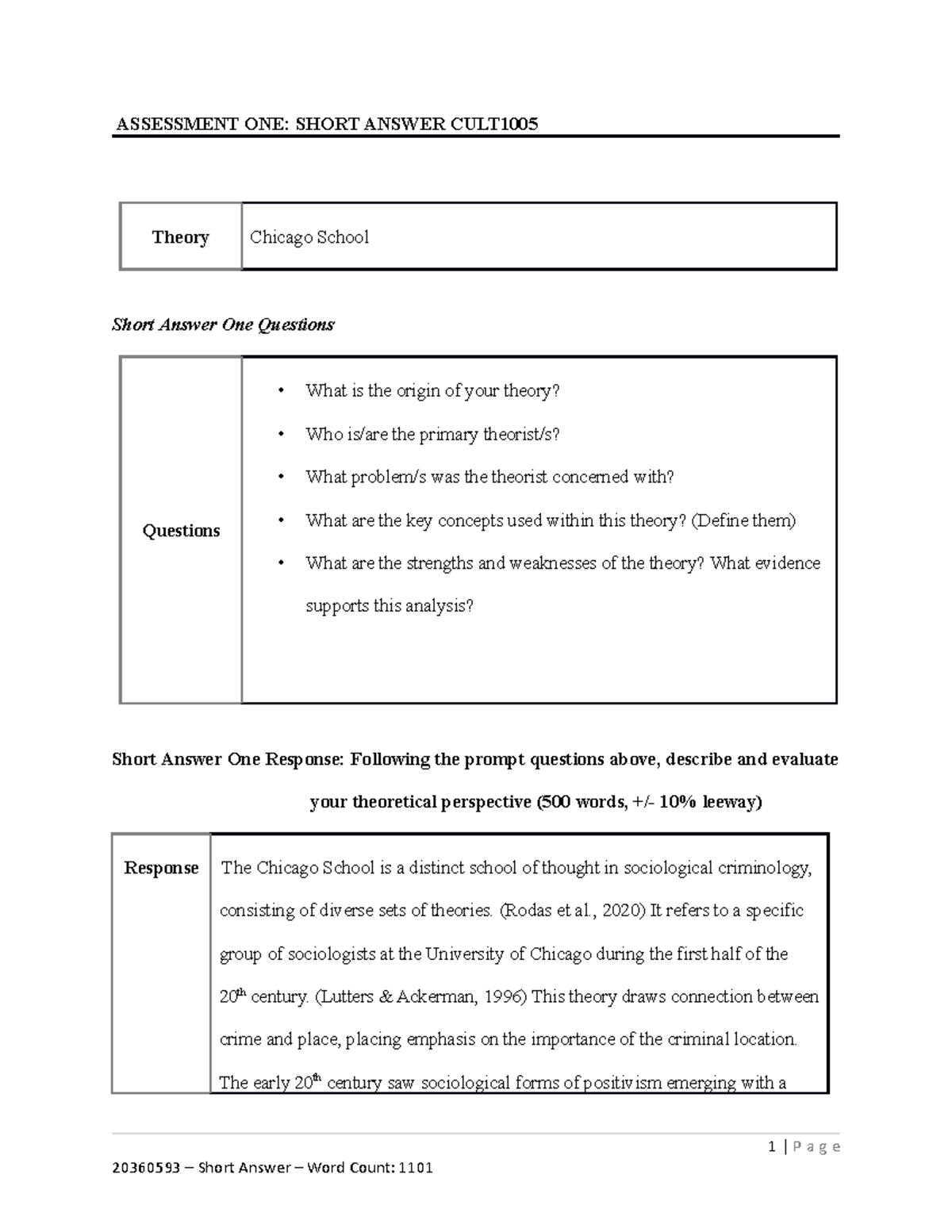 Short Answer CULT1005 20360593 - ASSESSMENT ONE: SHORT ANSWER CULT ...
