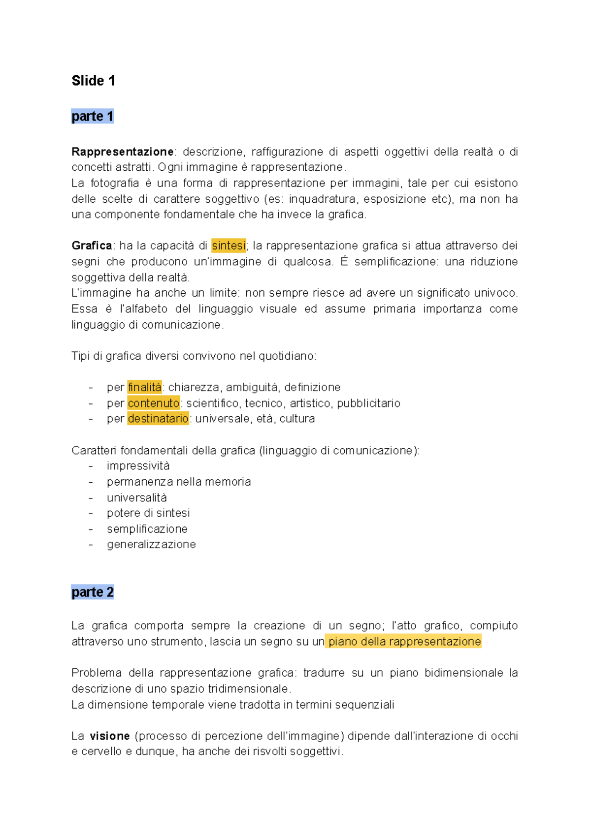Riassunto slides grafica - Slide 1 parte 1 Rappresentazione ...