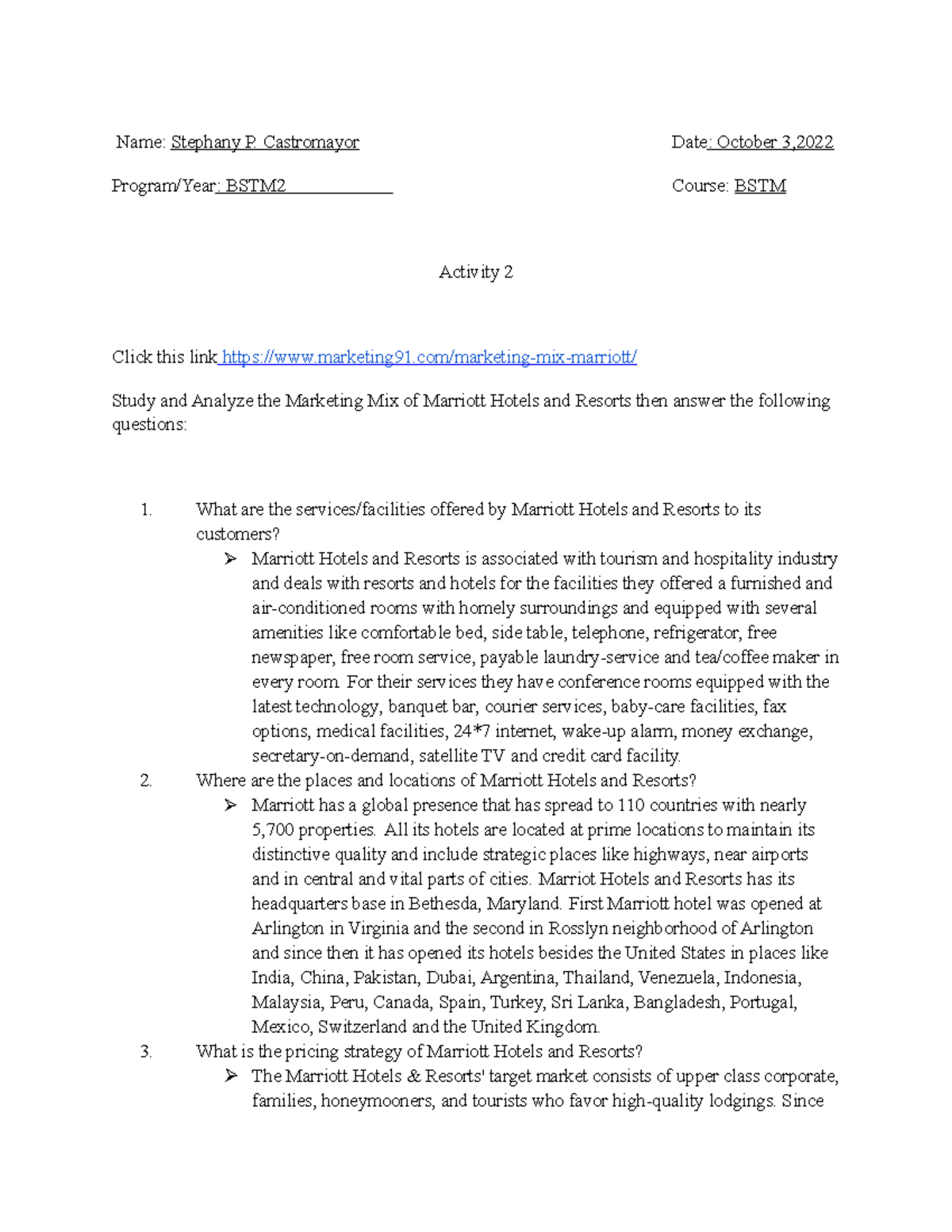 Activity 2 (hfhfhf - Name: Stephany P. Castromayor Date: October 3 ...