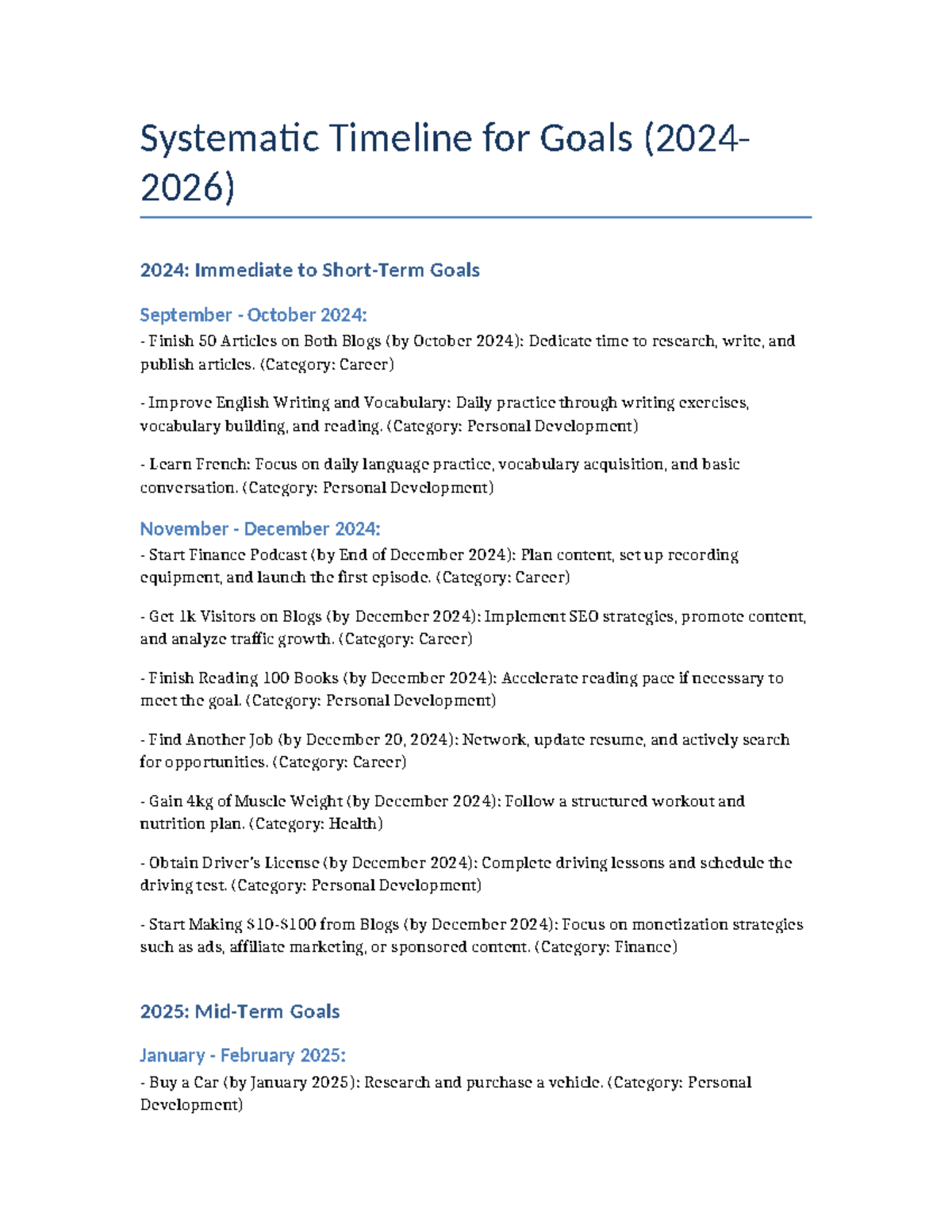 Systematic Timeline for Goals 2024-2026 Categorized - Systematic ...