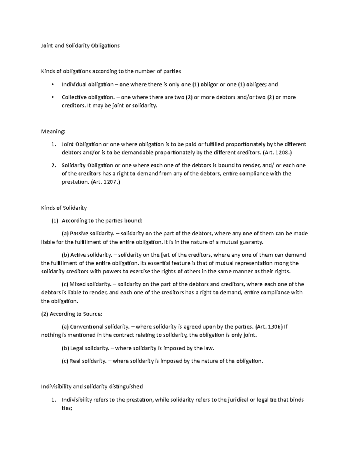 Joint and Solidarity Obligations - – one where there are two (2) or ...