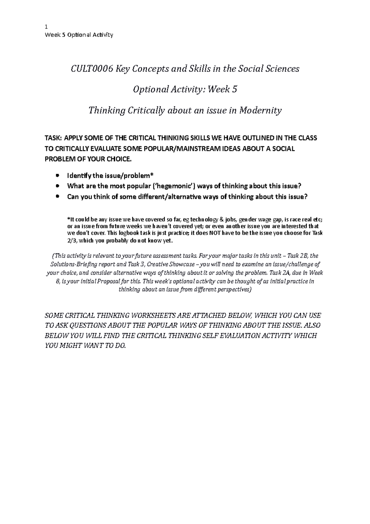 700323 Optional Activity Week 5 Critical Thinking - Week 5 Optional ...