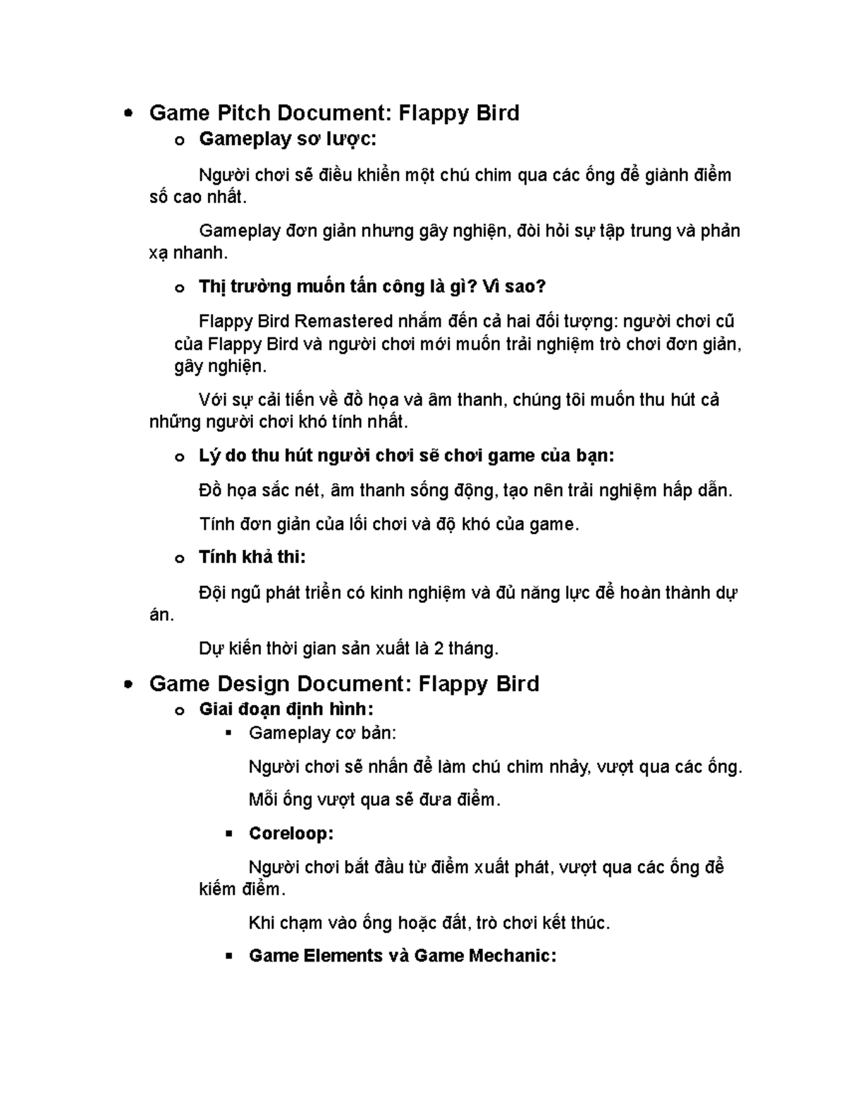Game Pitch Document - Công nghệ thông tin - Game Pitch Document: Flappy Bird o Gameplay sơ lược ...