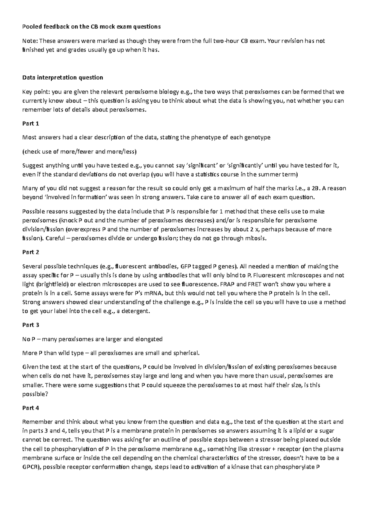 Questions: Pooled Feedback CB - Pooled feedback on the CB mock exam ...