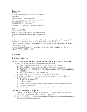 Cosmopolite A1 - Francés I - Studocu