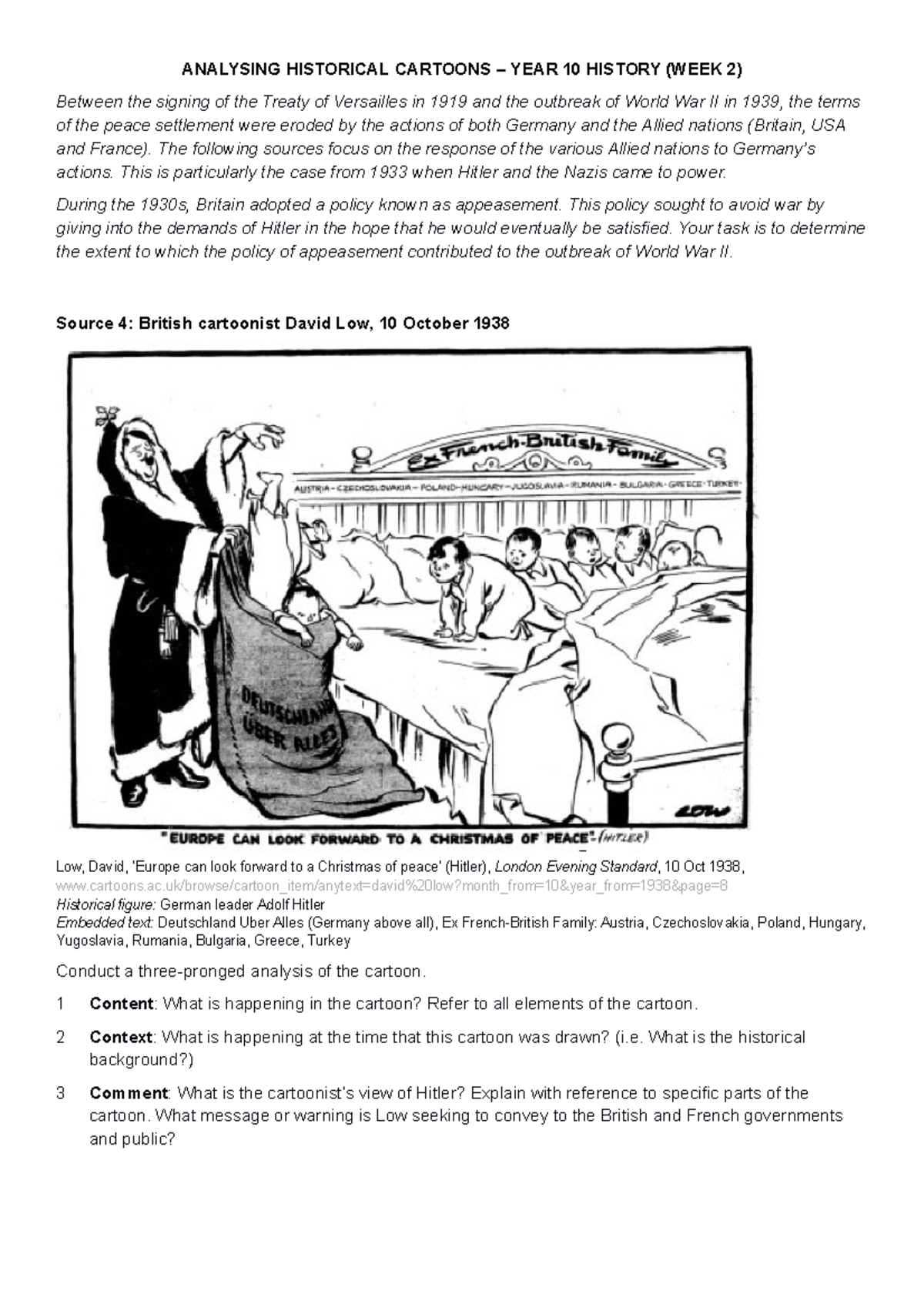 Analysing Historical Worksheet - Appeasement - 1117HUM - Griffith - Studocu