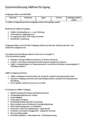 Additive Fertigung Zusammenfassung - 1. Fertigungsverfahren (Din 8580 ...