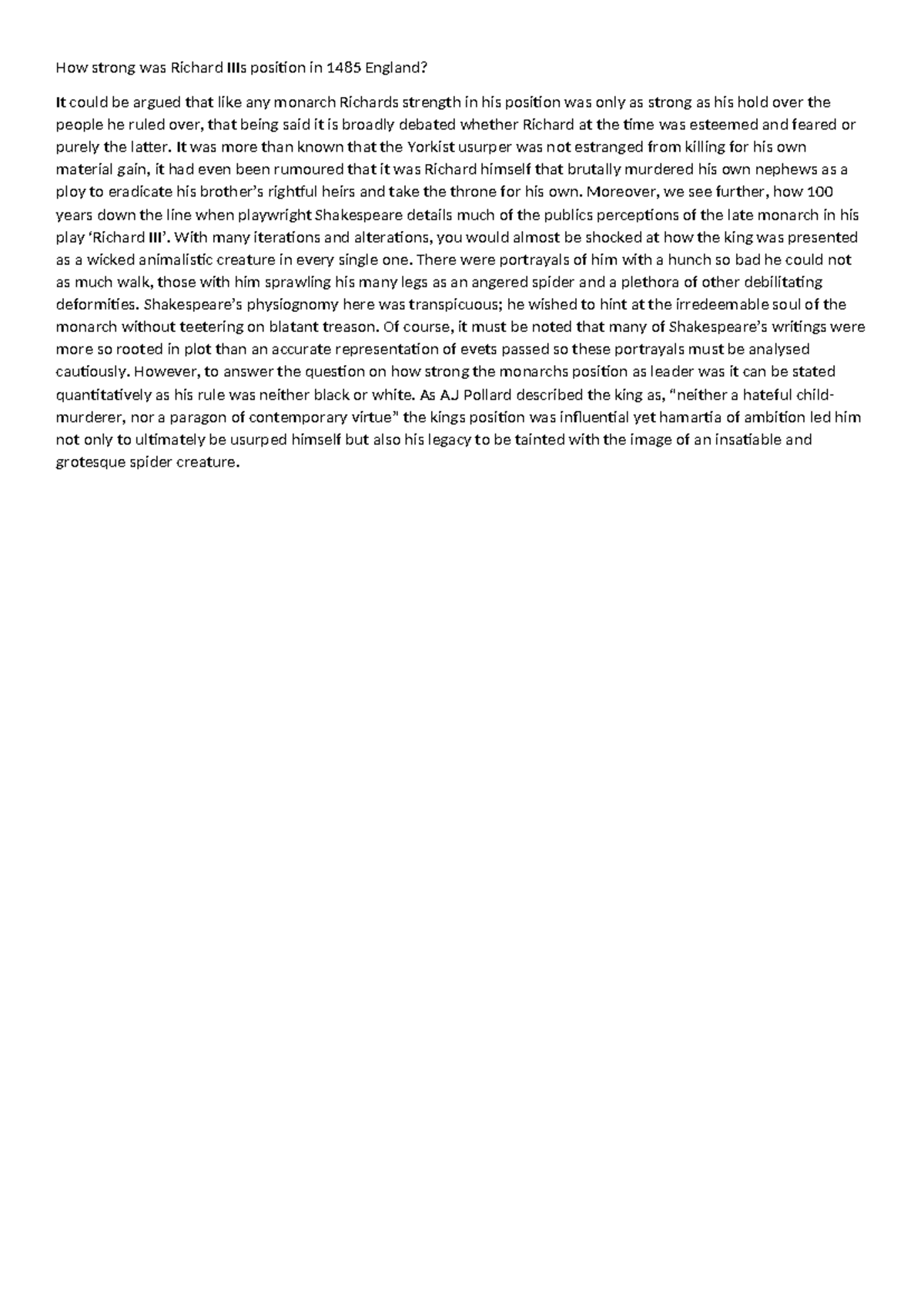 How strong was Richard IIIs position in 1485 England - It was more than ...