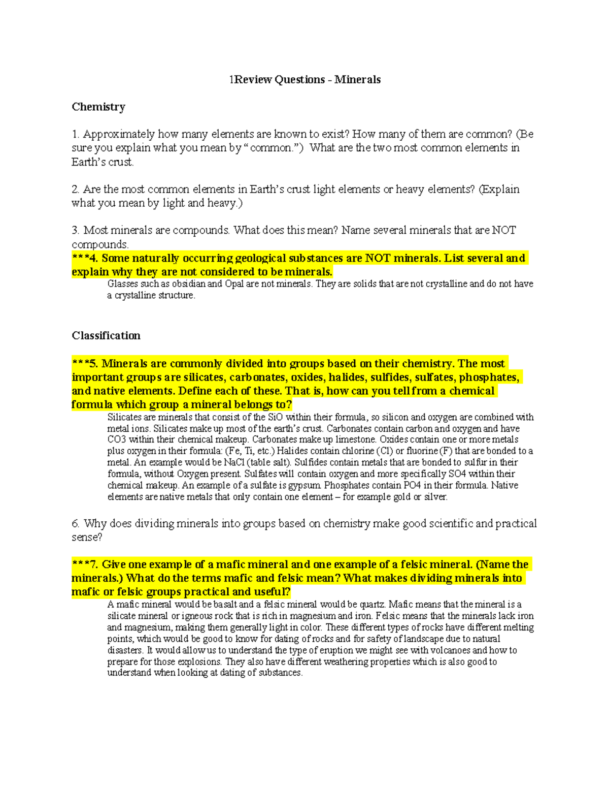 Chapter 3 - Review Questions - 1 Review Questions - Minerals Chemistry ...