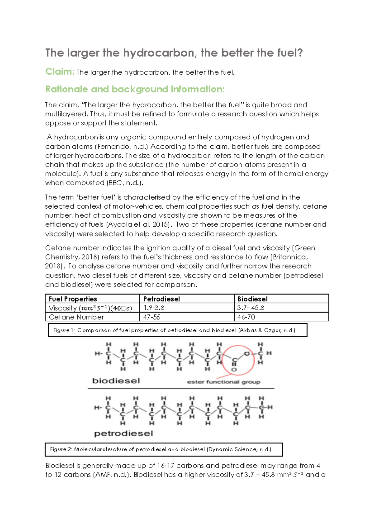 Chemistry - RI ia3 - The larger the hydrocarbon, the better the fuel ...